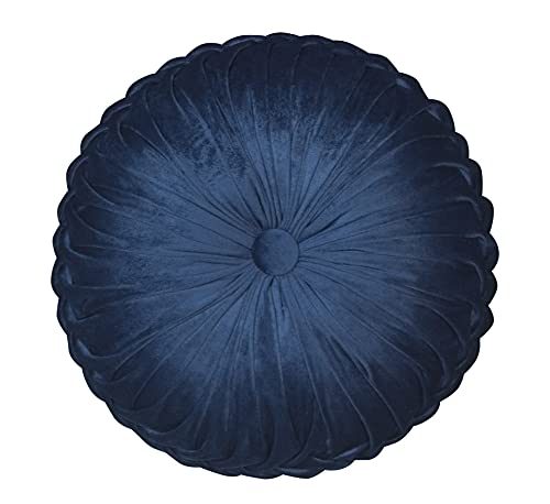 HIRUN ARTWORK Round Velvet Throw Pillow Pleated Round Pillows for Sofa Couch Bed and Car, Blue