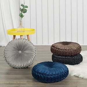 HIRUN ARTWORK Round Velvet Throw Pillow Pleated Round Pillows for Sofa Couch Bed and Car, Blue