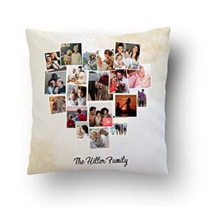 Launchigo Customized Heart Collage Pillow - Photo & Name Pillow. Best Gift for Birthday, Anniversary & Christmas.{Insert+Cover} (Heart Collage 03, 14" X 14")