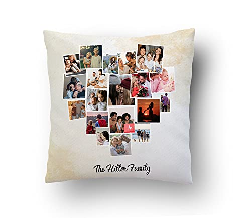 Launchigo Customized Heart Collage Pillow - Photo & Name Pillow. Best Gift for Birthday, Anniversary & Christmas.{Insert+Cover} (Heart Collage 03, 14" X 14")