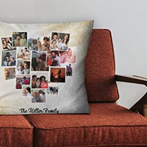 Launchigo Customized Heart Collage Pillow - Photo & Name Pillow. Best Gift for Birthday, Anniversary & Christmas.{Insert+Cover} (Heart Collage 03, 14" X 14")