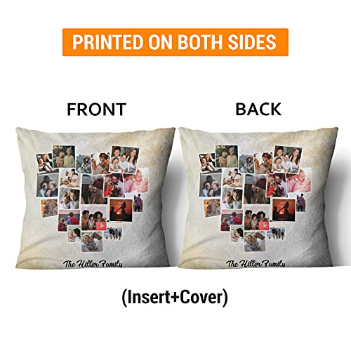 Launchigo Customized Heart Collage Pillow - Photo & Name Pillow. Best Gift for Birthday, Anniversary & Christmas.{Insert+Cover} (Heart Collage 03, 14" X 14")