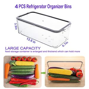 Refrigerator Bins with Lids,LIHABILAL Stackable Clear Refrigerator Organizer Bins,Airtight Large Plastic BPA Free Food Storage Containers with Handles,for Fridge, Freezer, Kitchen