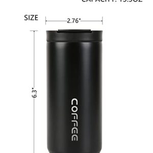 Wulisan Travel Mug Coffee Hot Travel Mug Vacuum Insulated Coffee Mug with Leak Proof Screw Lid Coffee Cup Keep Warm or Cold for Coffee or Tea Drinks 13.5oz/400ml(Black)