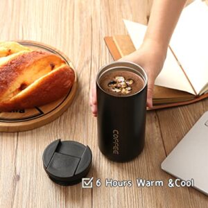 Wulisan Travel Mug Coffee Hot Travel Mug Vacuum Insulated Coffee Mug with Leak Proof Screw Lid Coffee Cup Keep Warm or Cold for Coffee or Tea Drinks 13.5oz/400ml(Black)