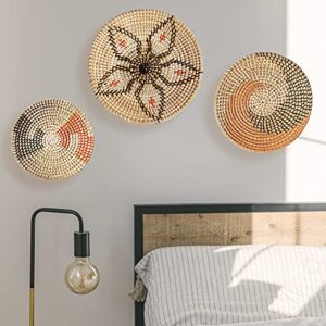 Rattan Wall Baskets Woven Basket Wall Decor - Wall Wicker Basket Decor Boho Basket Bowls Wall Decor - Round Seagrass Baskets Farmhouse Home Decor(Set of 3)