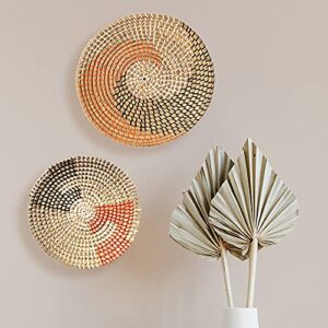 Rattan Wall Baskets Woven Basket Wall Decor - Wall Wicker Basket Decor Boho Basket Bowls Wall Decor - Round Seagrass Baskets Farmhouse Home Decor(Set of 3)