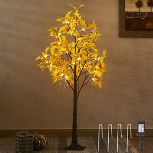 LITBLOOM Fall Tree with Lights 4FT 48 Warm White LEDs, Lighted Maple Tree Plug in for Autumn Thanksgiving Harvest Fall Decoration Indoor Outdoor