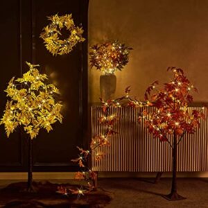 LITBLOOM Fall Tree with Lights 4FT 48 Warm White LEDs, Lighted Maple Tree Plug in for Autumn Thanksgiving Harvest Fall Decoration Indoor Outdoor