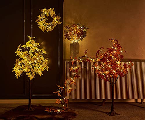 LITBLOOM Fall Tree with Lights 4FT 48 Warm White LEDs, Lighted Maple Tree Plug in for Autumn Thanksgiving Harvest Fall Decoration Indoor Outdoor