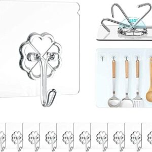 Adhesive Hooks, Heavy Duty Wall Hooks- 44 lb/ 20 kg(Max), Wall Hangers, Transparent Reusable Sticky Hooks, Utility Hooks for Bathroom, Kitchen, Door, Office, Window, Nail Free, Waterproof, Oil-Proof