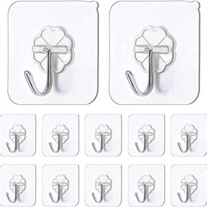 Adhesive Hooks, Heavy Duty Wall Hooks- 44 lb/ 20 kg(Max), Wall Hangers, Transparent Reusable Sticky Hooks, Utility Hooks for Bathroom, Kitchen, Door, Office, Window, Nail Free, Waterproof, Oil-Proof