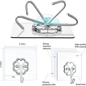 Adhesive Hooks, Heavy Duty Wall Hooks- 44 lb/ 20 kg(Max), Wall Hangers, Transparent Reusable Sticky Hooks, Utility Hooks for Bathroom, Kitchen, Door, Office, Window, Nail Free, Waterproof, Oil-Proof