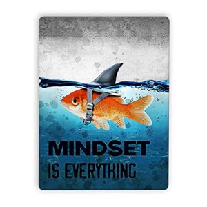 niehun goldfish metal tin signs funny quotes plaque mindset is everything motivational inspirational wall art bathroom art gifts for office decor 8"x12"