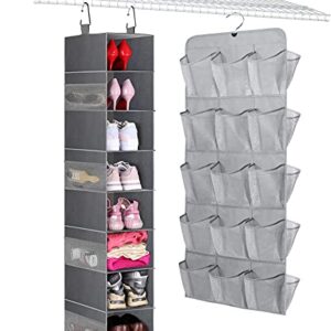 MISSLO 30 Pockets and 8 Shelves Hanging Shoe Rack Hanger Large Closet Organizer and Storage Holder for Women Men Kids Babies