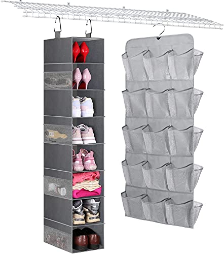 MISSLO 30 Pockets and 8 Shelves Hanging Shoe Rack Hanger Large Closet Organizer and Storage Holder for Women Men Kids Babies