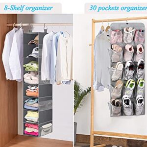 MISSLO 30 Pockets and 8 Shelves Hanging Shoe Rack Hanger Large Closet Organizer and Storage Holder for Women Men Kids Babies