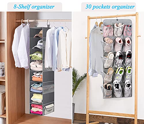 MISSLO 30 Pockets and 8 Shelves Hanging Shoe Rack Hanger Large Closet Organizer and Storage Holder for Women Men Kids Babies