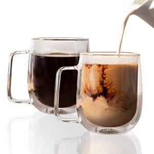 brod & taylor double-wall insulated glass coffee/tea mugs (set of 2, 10oz / 300ml)