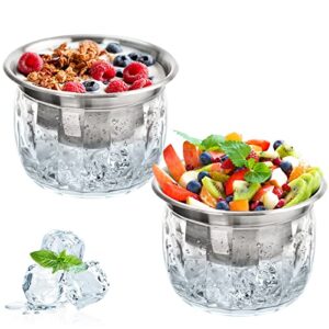 zenfun 2 pack 20 oz dip chiller bowl with acrylic ice bowl base, stainless steel ice chilled serving dish iced salad bowl set for chilled pasta, potato, dressing, fruit