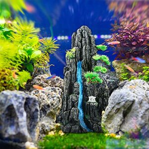 Mairuker Large Fish Tank Decorations Mountain View Stone Ornament,Fish Cave Rock with Plastic Plants Decor for Betta Fish Tank Accessories