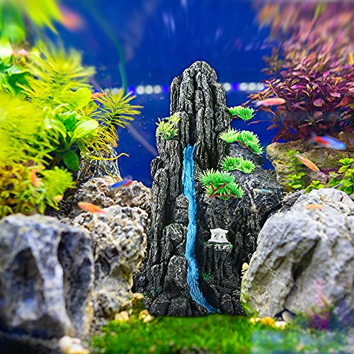 Mairuker Large Fish Tank Decorations Mountain View Stone Ornament,Fish Cave Rock with Plastic Plants Decor for Betta Fish Tank Accessories