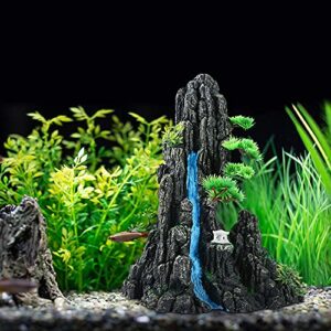 Mairuker Large Fish Tank Decorations Mountain View Stone Ornament,Fish Cave Rock with Plastic Plants Decor for Betta Fish Tank Accessories