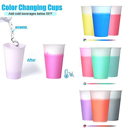 Plastic Kids Cups with Lids and Straws - 10 Pack 12 oz Reusable Tumbler with Straw | Color Changing Cup with Lid Adults Bulk Travel Tumblers Drinking Cups for Cold Coffee