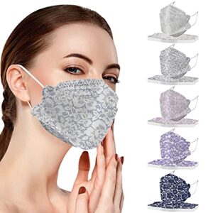 healt 50 pack adults kf_94 protective face_masks with 4d designs, breathable 4 ply disposable facemask with nose wire for women men (mix color #24)