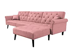 Convertible Sofa Bed Sleeper Pink Velvet