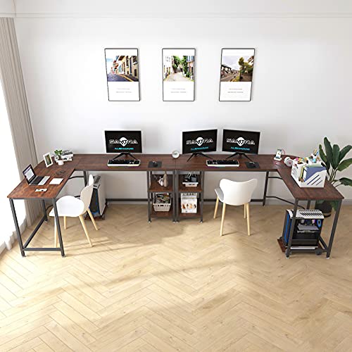 SAMTRA L Shaped Desk with Shelves Storage Computer Study Writing Workstation Table for Home Office, Espresso