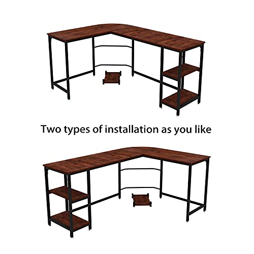 SAMTRA L Shaped Desk with Shelves Storage Computer Study Writing Workstation Table for Home Office, Espresso