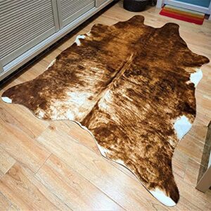 jaccaws brindle cowhide rug large,4.6ft x 6.6ft cow skin rug brown cow print rug for bedroom living room western boho decor,animal hide rug carpet with non-slip backing. (4.6ft x 6.6ft)