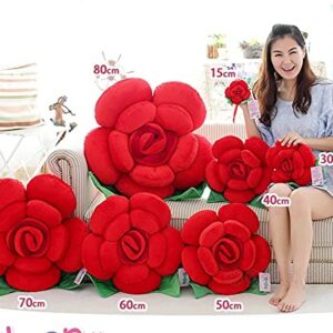 Rose Throw Pillow Fake Flower Shape Cushion Decorative Living Room Office Chair Bench Decor Girl Gift Red (12 inch)