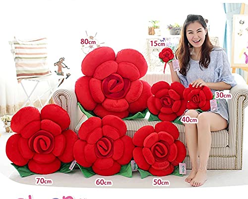 Rose Throw Pillow Fake Flower Shape Cushion Decorative Living Room Office Chair Bench Decor Girl Gift Red (12 inch)