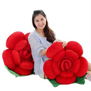 Rose Throw Pillow Fake Flower Shape Cushion Decorative Living Room Office Chair Bench Decor Girl Gift Red (12 inch)