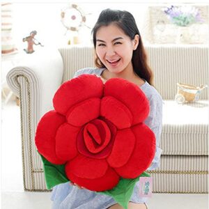 Rose Throw Pillow Fake Flower Shape Cushion Decorative Living Room Office Chair Bench Decor Girl Gift Red (12 inch)