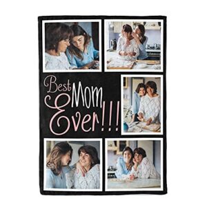 inkArts Best Mom Ever Custom Blanket with 5 Photos Personalized Picture Blanket Customized Gifts for Mom Grandma for Birthday Mother's Day Christmas, 15 Colors Available, 32"x48"