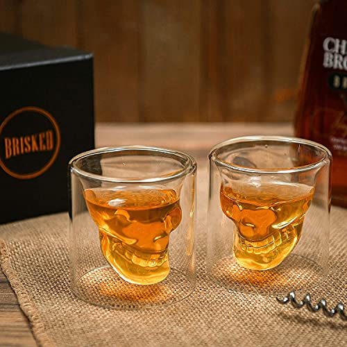 Skull Shot Glass for Whiskey, Vodka, and Cocktail. Spooky 2 Piece Set for Liquor. Best Gift Accessories for Drinking.