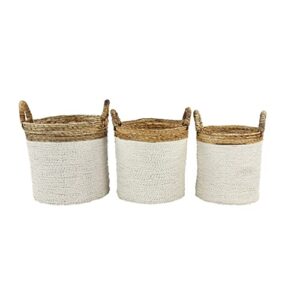 White Dried Plant Material Coastal Storage Basket (Set Of 3) 16 X 16round Rattan