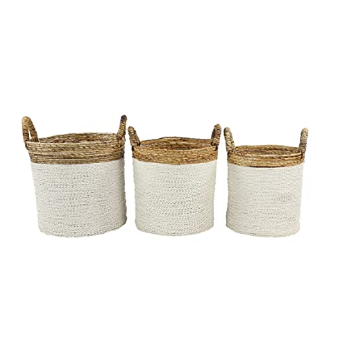 White Dried Plant Material Coastal Storage Basket (Set Of 3) 16 X 16round Rattan