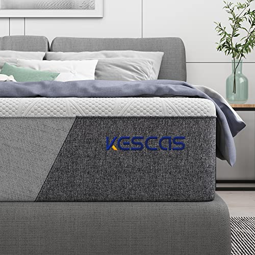 Kescas 10 Inch Spring Hybrid Queen Mattress -Bamboo Charcoal Cooling Gel Memory Foam, Moisture Wicking Cover, Edge Support - Pocket Innersprings for Motion Isolation - Made in North America