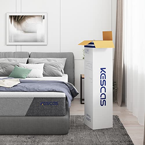 Kescas 10 Inch Spring Hybrid Queen Mattress -Bamboo Charcoal Cooling Gel Memory Foam, Moisture Wicking Cover, Edge Support - Pocket Innersprings for Motion Isolation - Made in North America