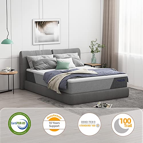 Kescas 10 Inch Spring Hybrid Queen Mattress -Bamboo Charcoal Cooling Gel Memory Foam, Moisture Wicking Cover, Edge Support - Pocket Innersprings for Motion Isolation - Made in North America