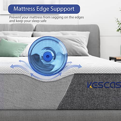 Kescas 10 Inch Spring Hybrid Queen Mattress -Bamboo Charcoal Cooling Gel Memory Foam, Moisture Wicking Cover, Edge Support - Pocket Innersprings for Motion Isolation - Made in North America