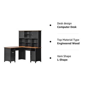 HOMCOM L-Shaped Computer Desk with Storage Shelves, Home Office Desk with Drawers and Cabinets, Black