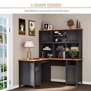 HOMCOM L-Shaped Computer Desk with Storage Shelves, Home Office Desk with Drawers and Cabinets, Black