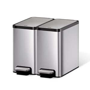 eko ecocasa ii space saving bathroom trash can combo set, (2) 6 liter stainless steel trash bins