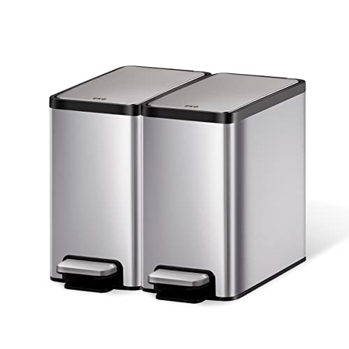 EKO EcoCasa II Space Saving Bathroom Trash Can Combo Set, (2) 6 Liter Stainless Steel Trash Bins