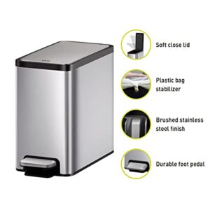 EKO EcoCasa II Space Saving Bathroom Trash Can Combo Set, (2) 6 Liter Stainless Steel Trash Bins